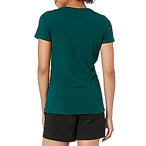 Amazon Essentials Women's Classic-Fit Short-Sleeve Crewneck T-Shirt, Pack of 2, Dark Green/Powder Blue, X-Small