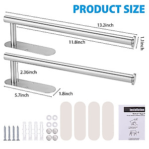 Paper Towel Holder Under Cabinet,Kitchen Wall Mount Stainless Steel Paper Towel Holder, Self-Adhesive or Screw Mount, for Kitchen and Bathroom.Silver 2pack