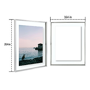 Golden State Art, 16x20 Floating Frame, Silver Aluminum Picture Frame, Clear Glass Displays Any Size Photo Up to 16x20, for Wall or Table Top Decoration