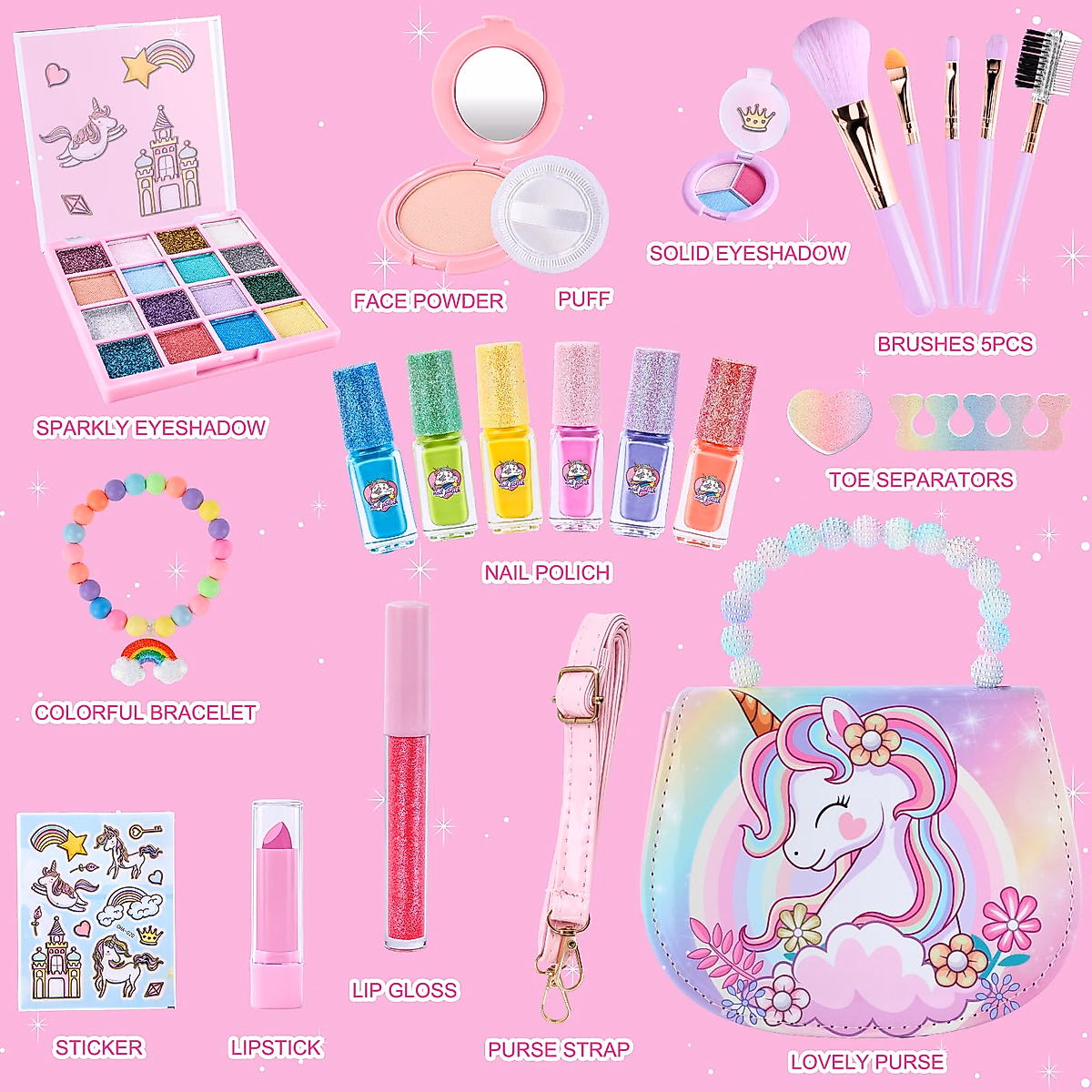 Tepsmigo Kids Makeup Kit for Girl - Kids Washable Makeup Girl Toys, Real Makeup for Kids Little Girls, Toddlers Makeup Kit Children Princess Christmas Birthday Gifts Toys for 3 4 5 6 7 8 9 10 Year Old