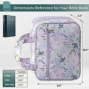 easymake Bible Covers for Women Zippered Pocket Bible Bags Carrying Case with Handles, Bible Cases Multi-Functional Organizer with Floral Pattern Purple on Cover, Gifts for Kids Girls Women