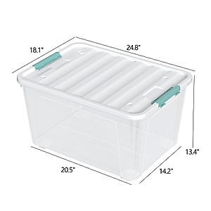Vcansay 85 Qt Large Latching Storage Box, Large Clear Plastic Storage Bin, Multipurpose Storage Container with Lid, 4 Packs