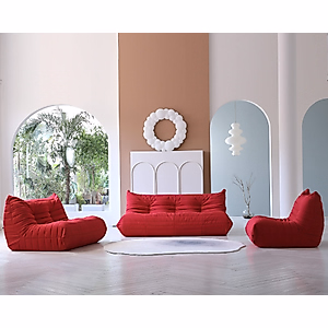 TIFLON Lazy Floor Sofa,Minimalist Sofa Couch,Teddy Velvet 3Seatert Sofa, Fireside Chair,Tatami Sofa,Corner Relax Sofa Couch for Living Room Bedroom Salon Office-Red