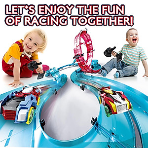 REMOKING RC Track Car, STEM Rail Race RC Track Car Toys Build Your Own 3D Super Track Ultimate Slot Car Playset 2 Cars 2 Remote Controllers Party Game, Great Gifts Toys for Kids Boys Girls Age 6 7 8 9