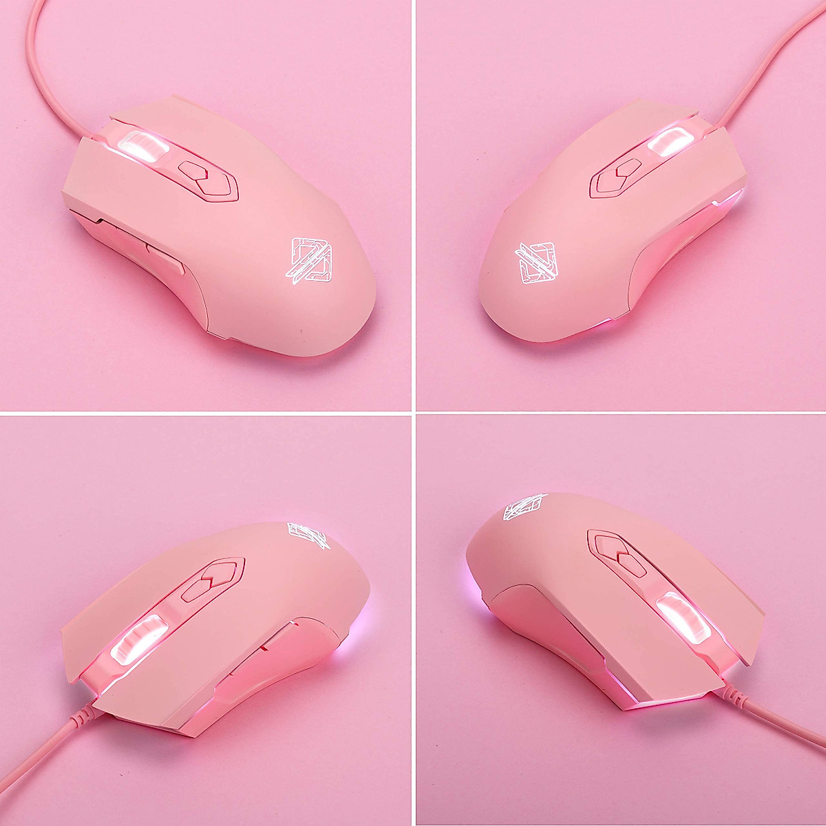 Lomiluskr AJ52 Gaming Mice Wired, Programmable 7 Buttons, Computer Mice with RGB LED Backlit, 500-2750 DPI Adjustable,for Windows/Mac OS/Linux (Pink-Old Packing)