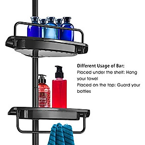 Vailge Constant Tension Corner Shower Caddy, Stainless Steel Pole, 5-Shelf, Rustproof, Strong and Sturdy, Black