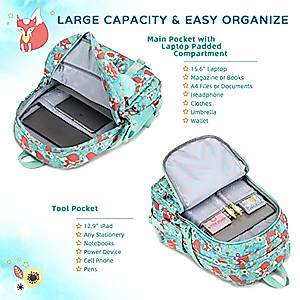 KIDNUO Girls Backpack,15.6 Inch Laptop School Bag Large Primary Elementary Middle College Bookbags Kids Backpacks for Teens Girls Women Students Anti Theft Travel Daypack (Green)