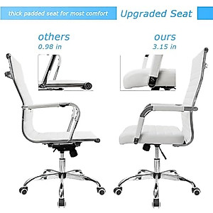 Office Chair,Ergonomic Office Chair Ribbed Office Desk Chair Mid-Back PU Leather Executive Conference Task Chair Adjustable Swivel Chair with Arms Home Office Desk Chair,