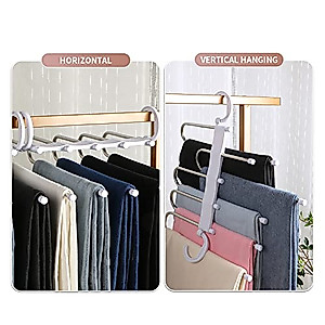 Hong Feng Pants Hangers Space Saving 2 Pack Multiple Layers Multifunctional Pants Rack Non-Slip Clothes Organizer for Trousers Scarves Slack (White)