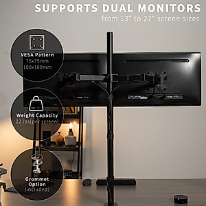 VIVO Dual Monitor Stand Up Desk Mount Extra Tall 39 inch Pole, Fully Adjustable Stand for up to 27 inch Screens, Black, STAND-V012