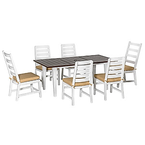 Outsunny Patio Dining Set for 6, Outdoor Furniture Set with a Table & Chairs, Cushions, Umbrella Hole for Garden, Backyard, or Poolside, Beige