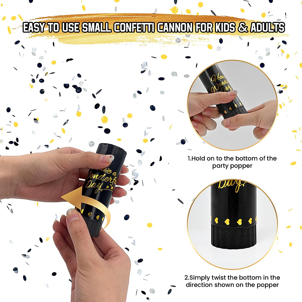 Confetti Poppers Party Cannon 8pcs Small Party Poppers Confetti Cannon for Wedding Birthday Graduation Baby Shower Anniversary Christmas New Year's Party Celebrations Supplies Paper Poppers for Kids
