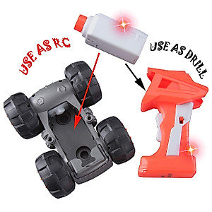 JOYIN 3 in 1 Take Apart RC Remote Control Truck Toy Combo Set and Remote Control Electric Drill, Including Fire Engine, Construction Truck, and Garbage Truck/Waste Management Recycling Truck