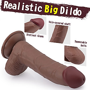 Realistic Big Dildos, 8.5 inch Adult Sensory Sex Toys with Suction Cup, Body-Safe Material Sex Toys for Women and Men(Brown)