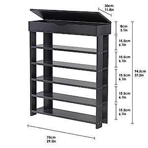 sogesfurniture 5-tier Wooden Shoes Rack Organizer with Storage Compartment, Free Standing Shoe Storage Shelf for Entryway, Living Room, Hallway, Doorway (29.5" Black)
