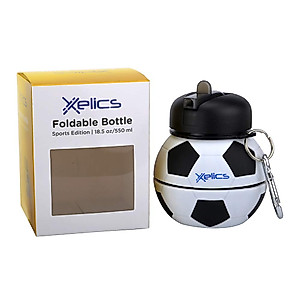 Xelics Kids Sports Water Bottle Collapsible Soccer Ball Shaped Design Reusable Drinking Cup Leak Proof Shockproof Squeezable Compact Excellent Gift Develop Children's Sports Interest 550ml/19 oz