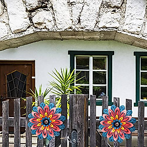 LITIALLY Outdoor Metal Flower Wall Art Garden Decor Cute Flowers Decorations Hanging for Outside Yard Porch Lawn Red 12x12 inches