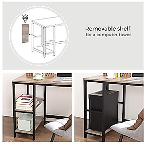 VASAGLE Computer Desk, 55.1-Inch Wide Home Office Desk for Study, Writing Desk with 2 Shelves on Left or Right, Steel Frame, Industrial, Greige and Black ULWD55MB