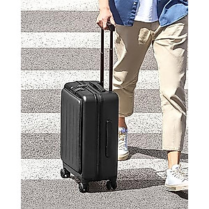 NINETYGO Carry on Luggage 22 X 14 X 9 Airline Approved, 20 Inch Luggage with Front Compartment, Double Spinner Wheels, Hardsided PC, TSA Lock (Midnight Black, Seine)