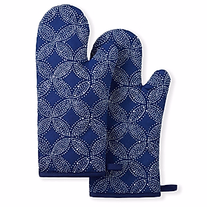 Tommy Bahama Island Tile Oven Mitt 2-Pack Set, Navy Blue, 7"x14"