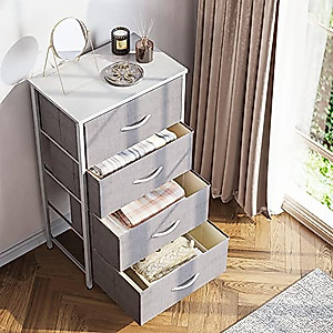 ODK Dresser for Bedroom with 4 Storage Drawers, Small Dresser Chest of Drawers Fabric Dresser with Sturdy Steel Frame, Dresser for Closet with Wood Top, Light Grey