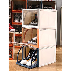 Elivehome Shoe Storage Boxes Clear Stackable Shoes Boxes Sneaker Display Boxes Shoe Organizers，2 Pack,Fit up to Size 13.5 (L, White)