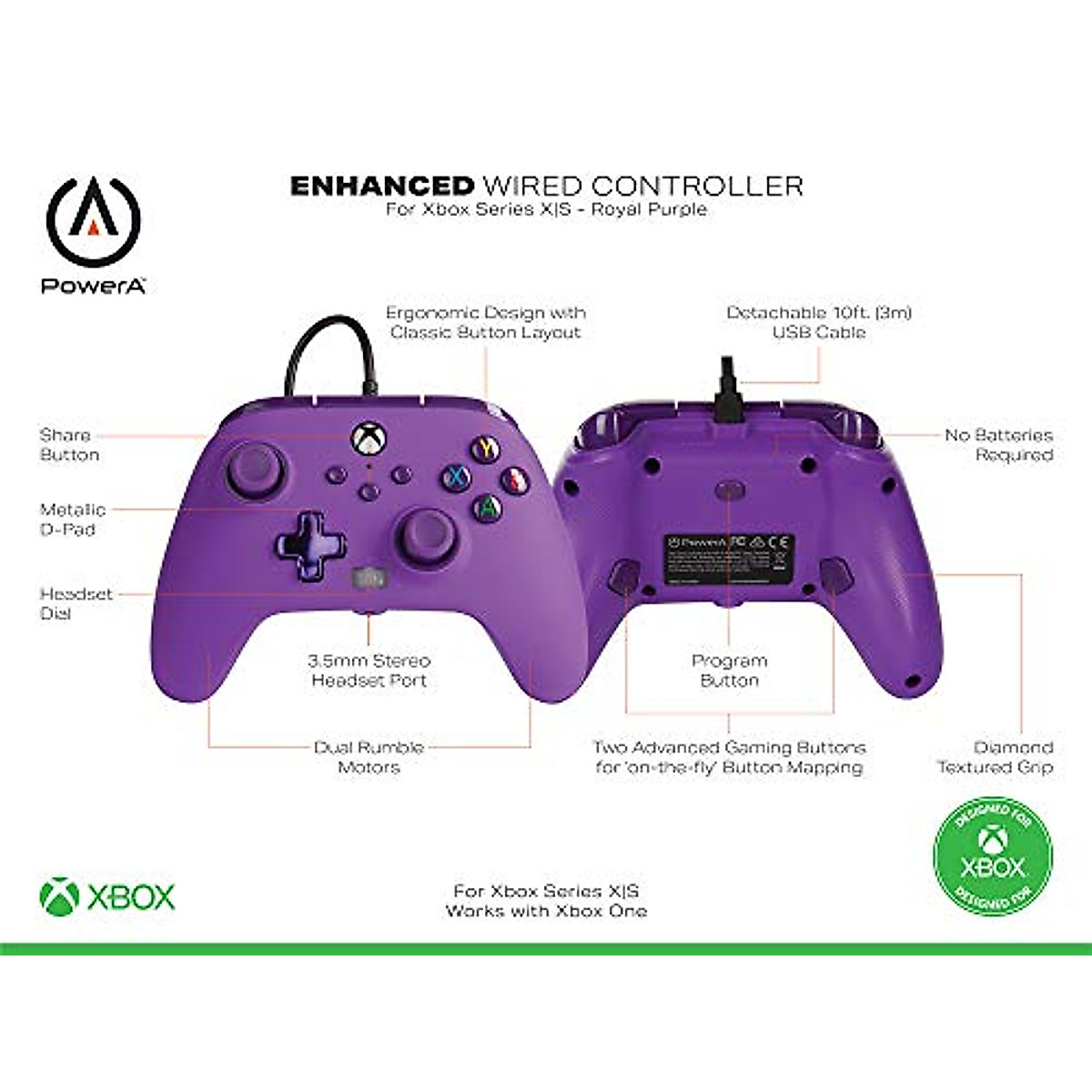 PowerA Enhanced Wired Controller for Xbox Series X|S - Royal Purple