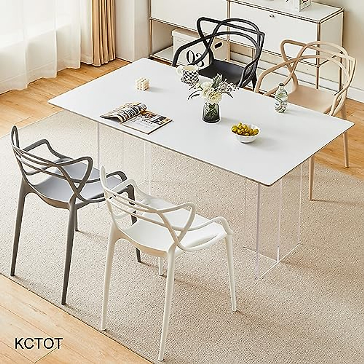 One-Piece Acrylic Stool Arc Backrest Stackable Clear Sitting Stool Ergonomics Transparent Stool Crystal Chair Non-Slip Mat (Color : F)