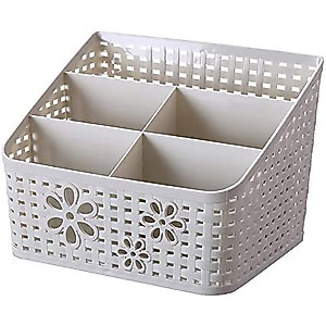 Plastic Makeup Storage Organizer Caddy - Divided Basket Bin for Bathroom Vanity Countertop with Mesh Hollow Design for Shower Kitchen Office Desk (5 cells)