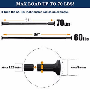 Tension Shower Curtain Rod 51-126 Inch, Dual-End Adjustable Shower Curtain Rod, No-Drill Carbon Steel Rust-Resistant Spring Rod, Long Rod for Bathroom Window Patio, Easy Install 1.26-Inch Diameter