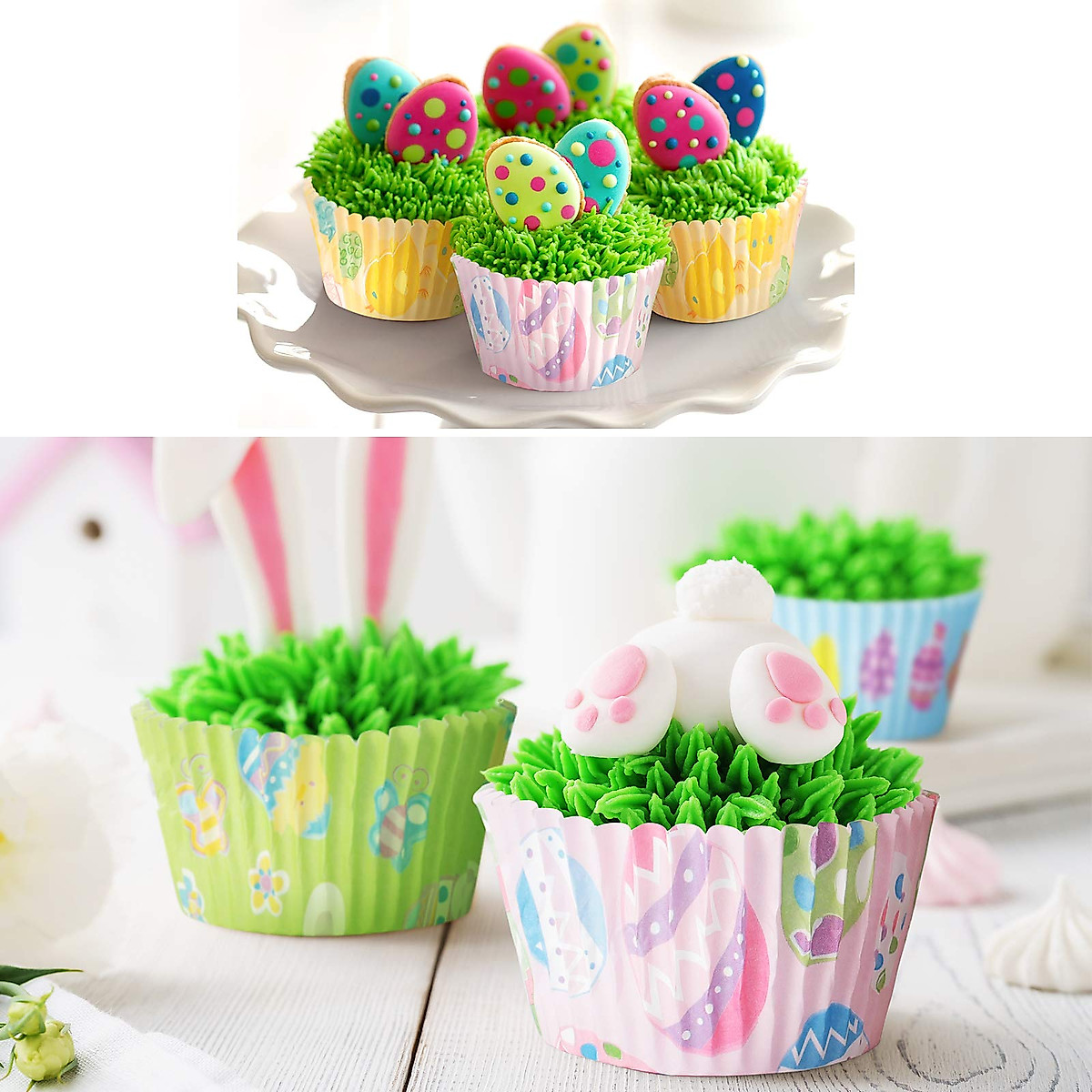 Patelai 600 Pcs Easter Cupcake Liners Mini Easter Baking Cups Egg Bunny Chick Wrappers Paper Liners for Easter Party Decorations Supplies