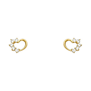 14k Yellow Gold Journey Heart Stud Earrings with Screw Back