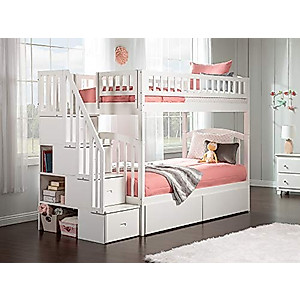 AFI Westbrook Staircase Bunk Twin Over Twin with Turbo Charger and Urban Bed Drawers in White