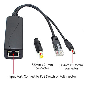 ANVISION 4-Pack 5V PoE Splitter, 48V to 5V 2.4A Adapter, Plug 3.5mm x 1.35mm, 5.5mm x 2.1mm Connector, IEEE 802.3af Compliant, for IP Camera and More