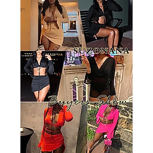 SUZONANA Black Sexy 2 Piece Club Outfits for Women Two Piece Mini Skirt Sets Crop Top Clubwear Swimsuits Y2K Going Out M