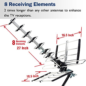 Five Star Outdoor HDTV Antenna up to 200 Mile Long Range, Attic or Roof Mount TV Antenna, Long Range Digital OTA Antenna for 4K 1080P VHF UHF Includes J Mount, 40 ft. RG6 Coaxial Cable