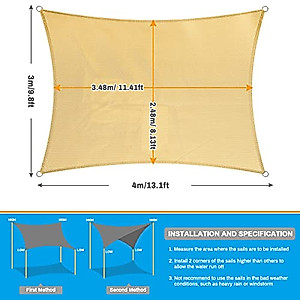 Sun Sail Shades Rectangular Waterproof, Jhua 9.8 x 13.1ft Sun Shade Sail Rectangle 160GSM UV Block Sail Canopy for Patio Backyard Lawn Garden Deck Sand, Outdoor Activities