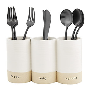 Mud Pie Stoneware Utensil Holder, Cream, 5" x 9"