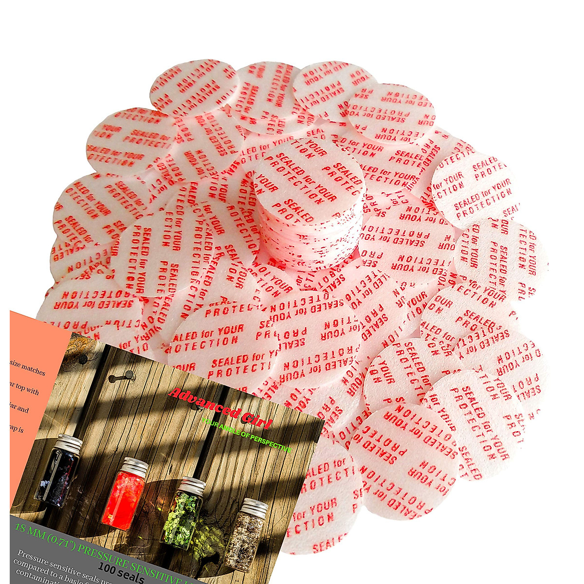 Torque Activated Pressure Sensitive Seals Cap Liners - 18 mm (0.71") -100 PCS -Made in USA- for Glass & Plastic Bottles & Containers - No Induction Sealer Needed