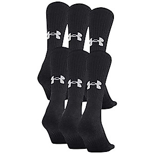 Under Armour Adult Training Cotton Crew Socks, Multipairs , Black (6-Pairs) , Medium