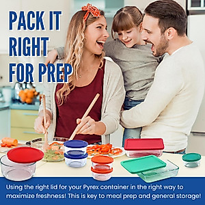 Replacement Lids for Pyrex (1) 7202-PC 1 Cup Green (2) 7200-PC 2 Cup Orange (2) 7201-PC 4 Cup Blue (1) 7402-PC 6/7 Cup Red (2) 7210-PC 3 Cup Light Green (1) 7211-PC 6 Cup Red Round Rectangle