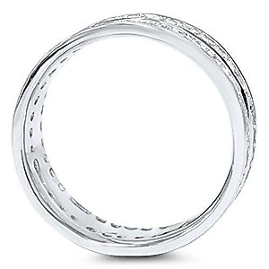 1 1/2 CT Round Shape White Cubic Zirconia Two Rows Style Wedding Engagement Anniversary Womens Band Ring in 14K White Gold Plated 925 Sterling Silver (1.50 Cttw) Ring Size - 10.5