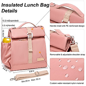 Roll Top Lunch Bag for Men & Women, Artelaris Small Portable Lunch Box Insulated Lunch Bag, School & Work Tote Lunch Bag, Boys & Girls Lunch Box Cooler with Side Pocket Lunchbag, Lunchbox, Park Picnic