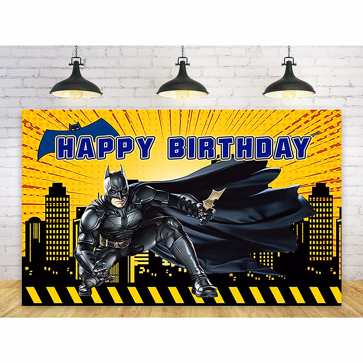 Hero Backdrop for Birthday Party Decorations Yellow Background for Party Cake Table Decorations Superhero Black Theme Banner 5x3ft