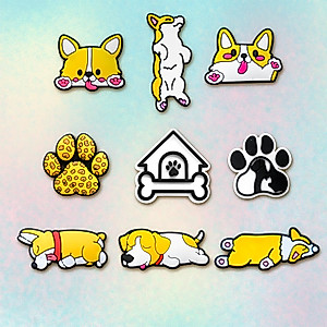 Tashrasia 25Pcs Yellow Dog Shoe Charms for Clogs Sandals Bracelet Wristband Slippers Water Shoes, Cute Puppy Shoe Decoration Charms