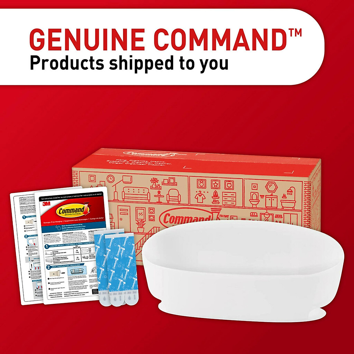 Command Shower Caddy with 4 Water Resistant Command Strips, Holds up to 6.5 lb, 11.46" x 4.66" x 4.82" Damage Free Bathroom Organization, Proven to Hold Better Than Suction Cups