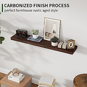 Marsmiles Floating Shelves, 36 Inch Wall Shelf Set of 2, Rustic Wood Shelves for Wall Storage, Fireplace Mantel, Wall Mounted Wooden Display Shelf for Bathroom Bedroom Kitchen Garage, Rustic Brown