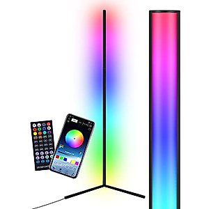 WITHINSAFE Corner Floor Lamp - RGB Color Changing Mood Lighting Lamp - 56.7" Dimmable Music and Voice Sync Bluetooth App and Remote Control LED Corner Light for Living Room, Bedroom