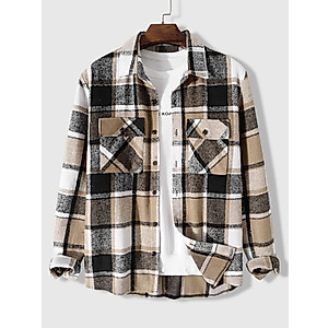 ZAFUL Men's Unisex Plaid Shirt Casual Flannel Jacket Button Down Long Sleeve Pocket Shirt Tops
