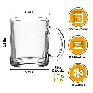 Glass Mugs 12 oz,QAPPDA Clear Coffee Mugs With Handle 350ml,Tea Mugs Water Mugs Beer Glasses With Handle,Glass Cup Drinkware For Beverage,Juice,Latte Cups Cappuccino Mugs Beer Mug Water Cups 12pack